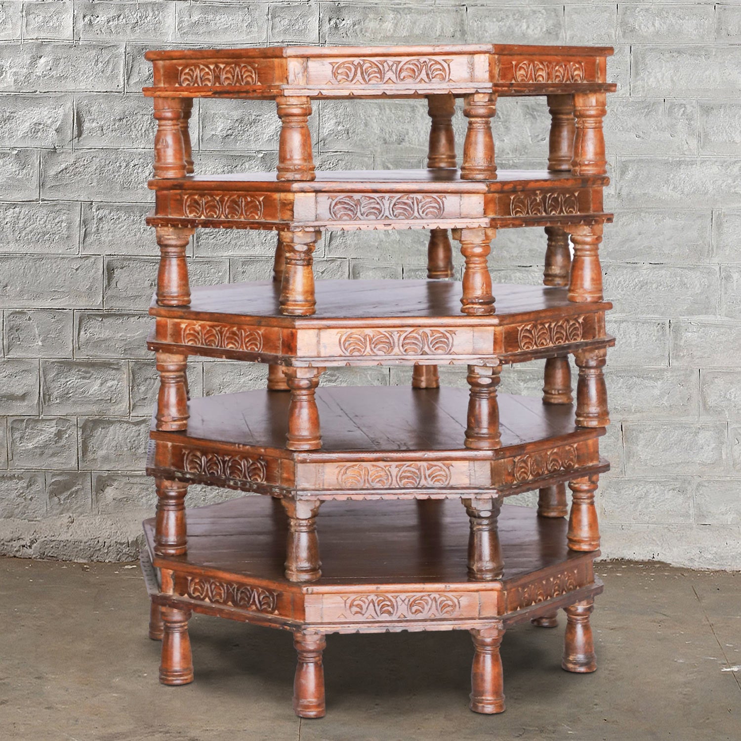 Round Wooden Carved Bajot - John Robshaw - John Robshaw Textiles